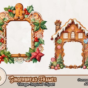 Gingerbread Frame Clipart, Christmas Gingerbread PNG, Vintage Christmas ...