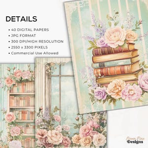 Vintage Floral Book Digital Paper | Cottagecore Garden Library ...