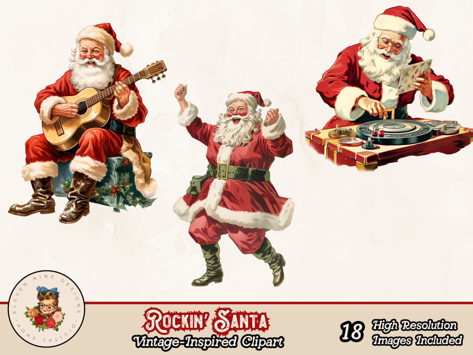 Santa Clipart, Dancing Santa PNG, Rock N Roll Santa PNG, Christmas ...