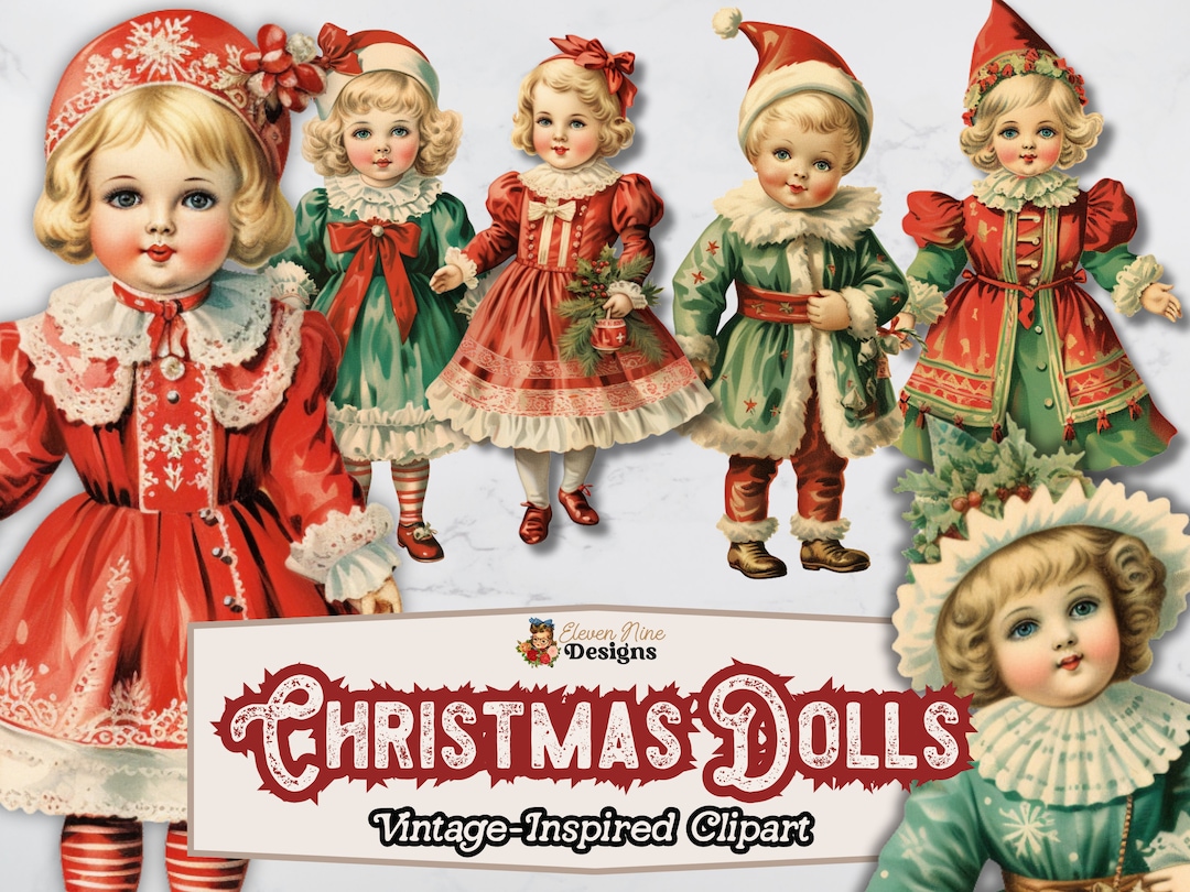 Vintage Dolls Clipart, Christmas Dolls, Antique Dolls, Paperdolls PNG, Commercial Use, for ...