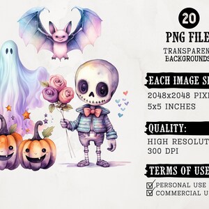 Watercolor Halloween Skeletons Clipart, Cute Halloween Clipart ...
