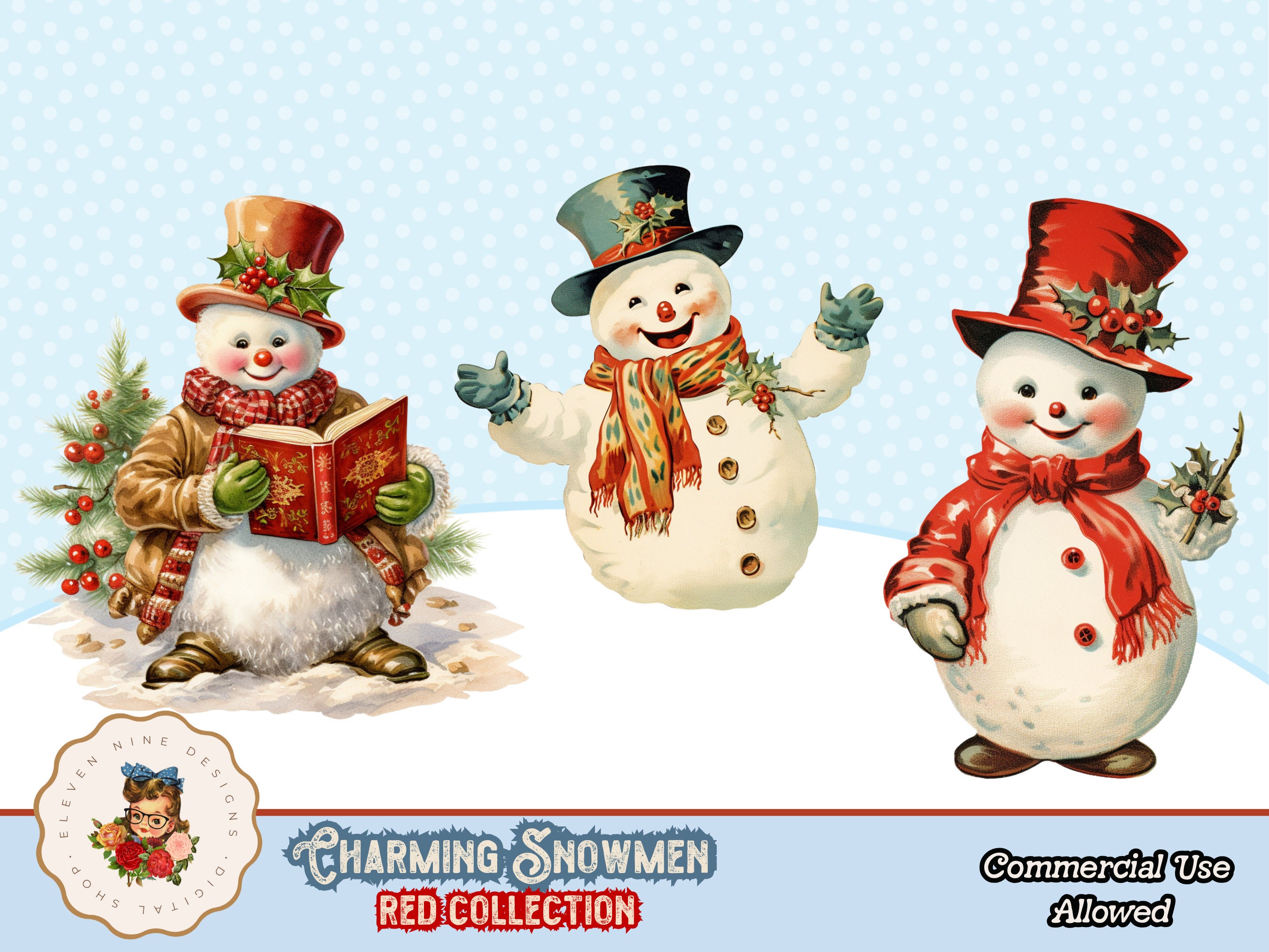 Cute Snowman Digital Clipart, Christmas Snowmen Clipart PNG, Vintage ...