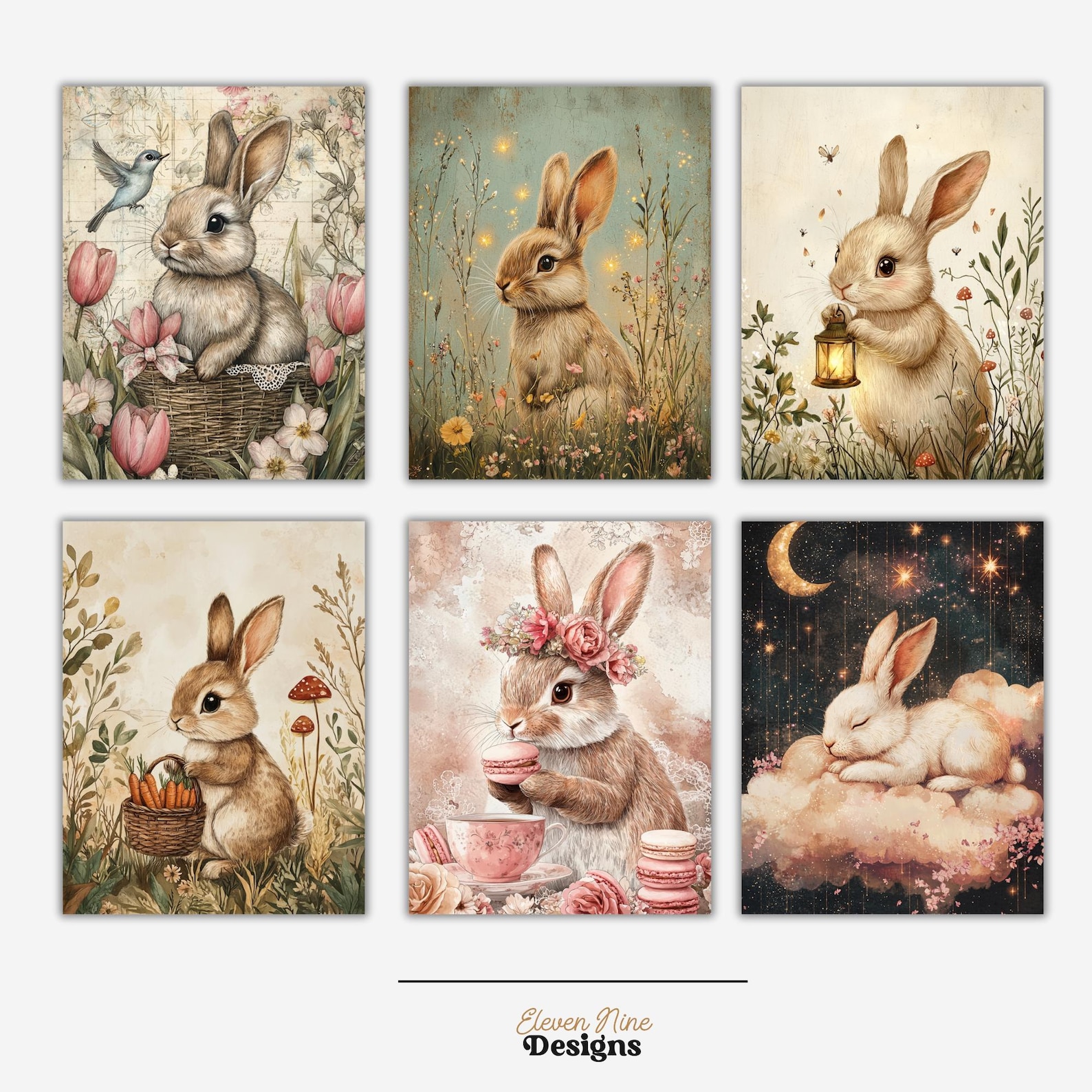 Neutral Spring Bunny Digital Paper Pack – 30 8.5x11” Jpgs, Vintage ...