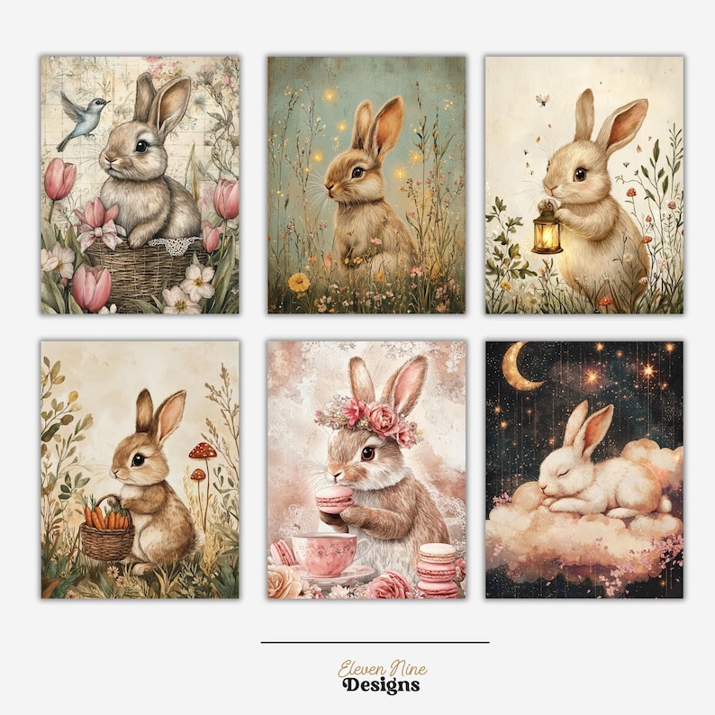 Neutral Spring Bunny Digital Paper Pack – 30 8.5x11” Jpgs, Vintage ...