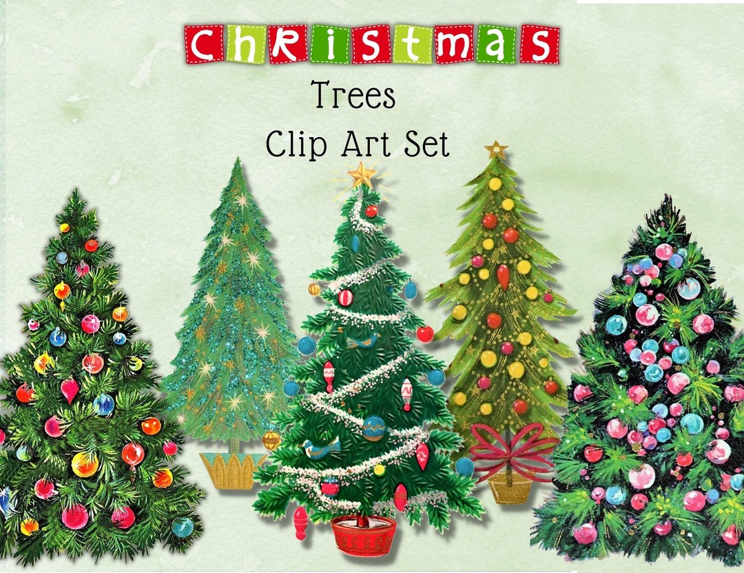 Christmas Tree Clipart PNG, Tree Clipart, Retro Vintage Christmas ...