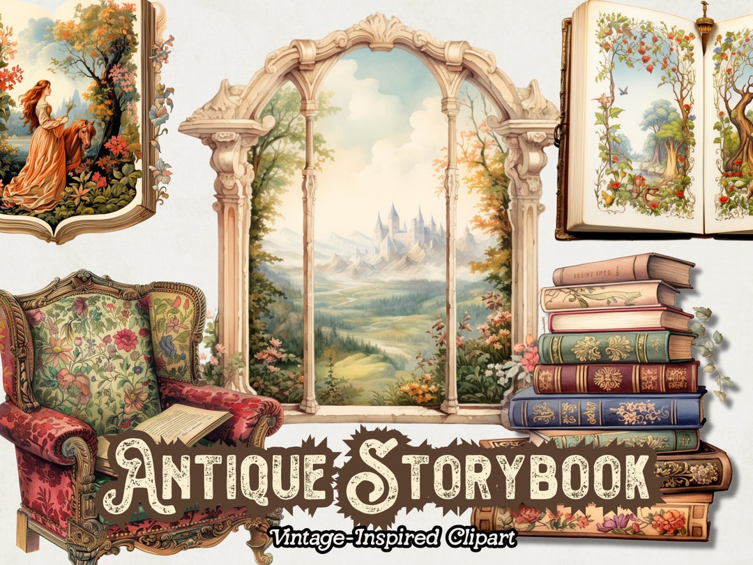 Vintage Books Clipart PNG, Fairytale Clipart, Storybook Graphics ...