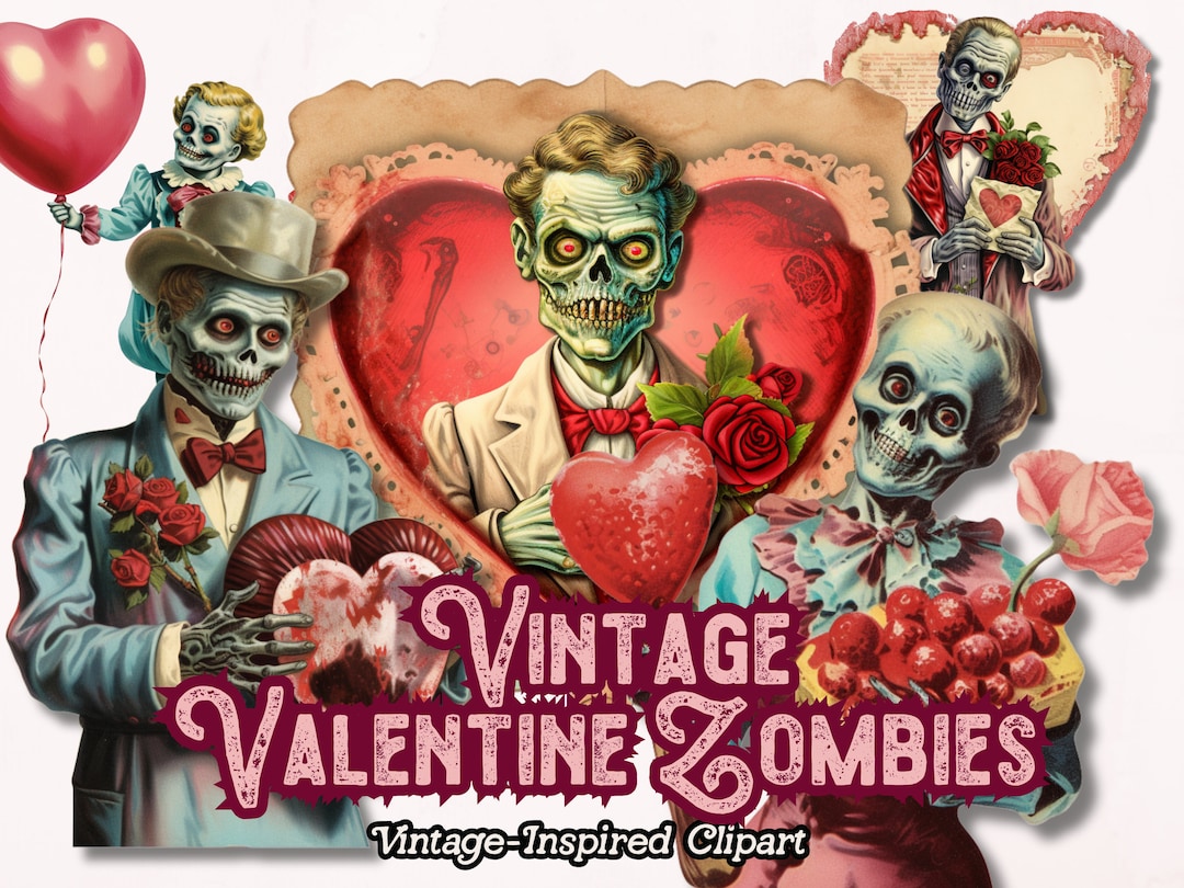 Valentines Clipart, Zombie PNG, Zombie Valentine Digital Download ...