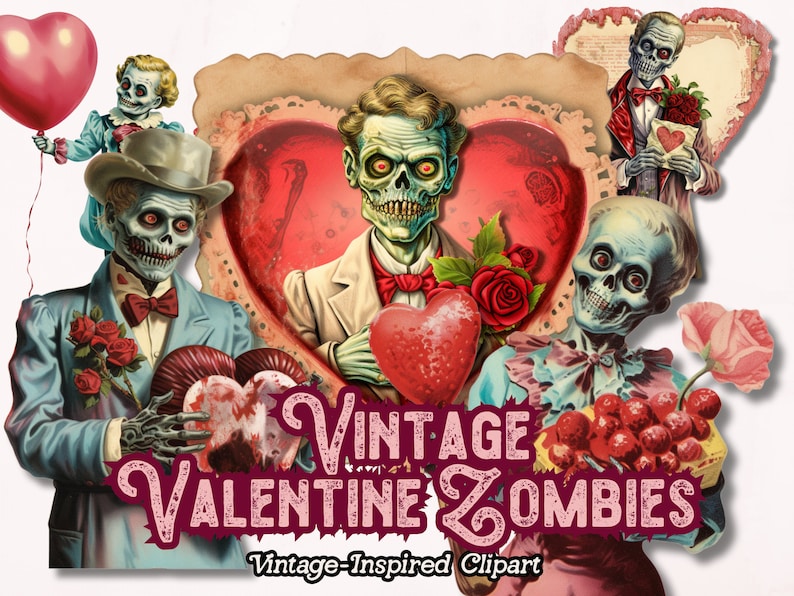 Valentines Clipart, Zombie PNG, Zombie Valentine Digital Download ...