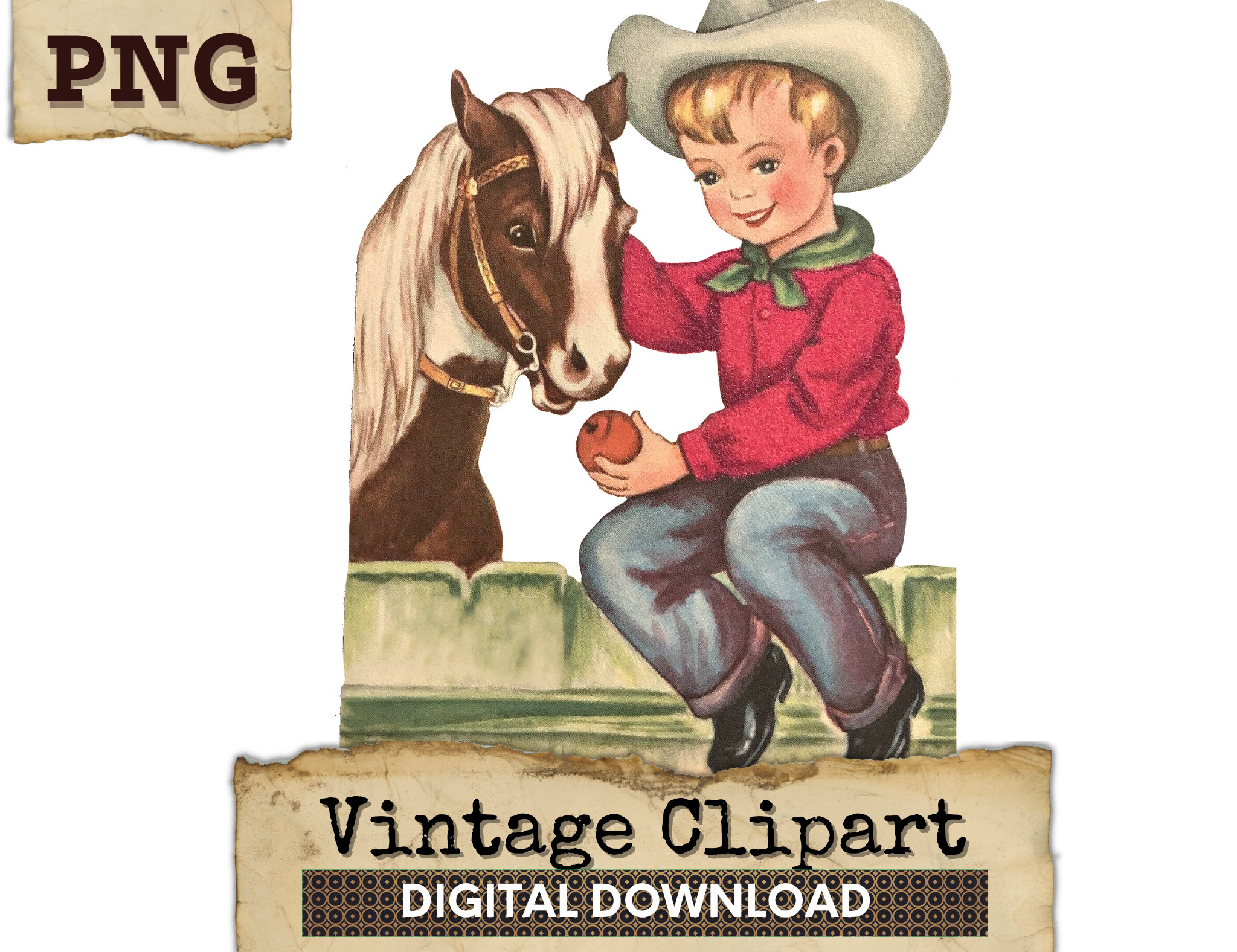 Cowboy PNG Cowboy Clipart Vintage Cowboy Horse Digital - Etsy