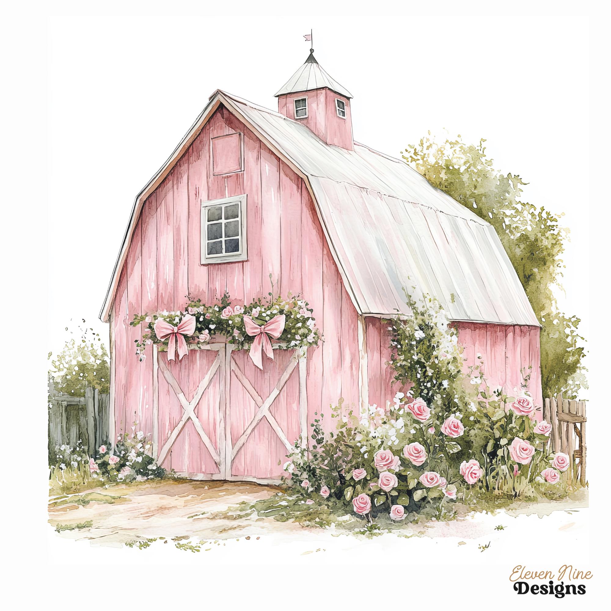 Pink Bow Farm Clipart, Baby Girl Shower Barns and Farm Animals, Country ...