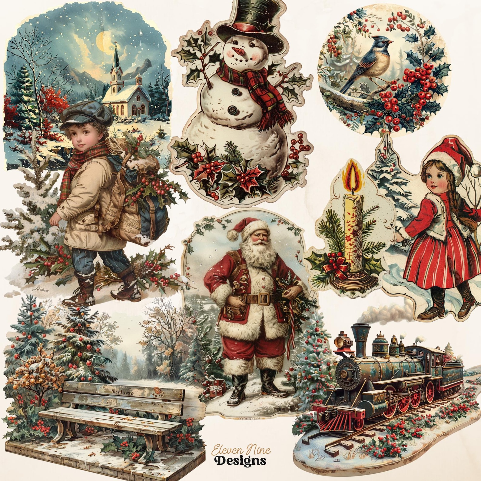 Victorian Christmas Clipart, Antique Vintage Christmas PNG Stickers ...
