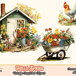 Spring Clipart, Spring Floral Clipart, Vintage Garden, Countryside ...