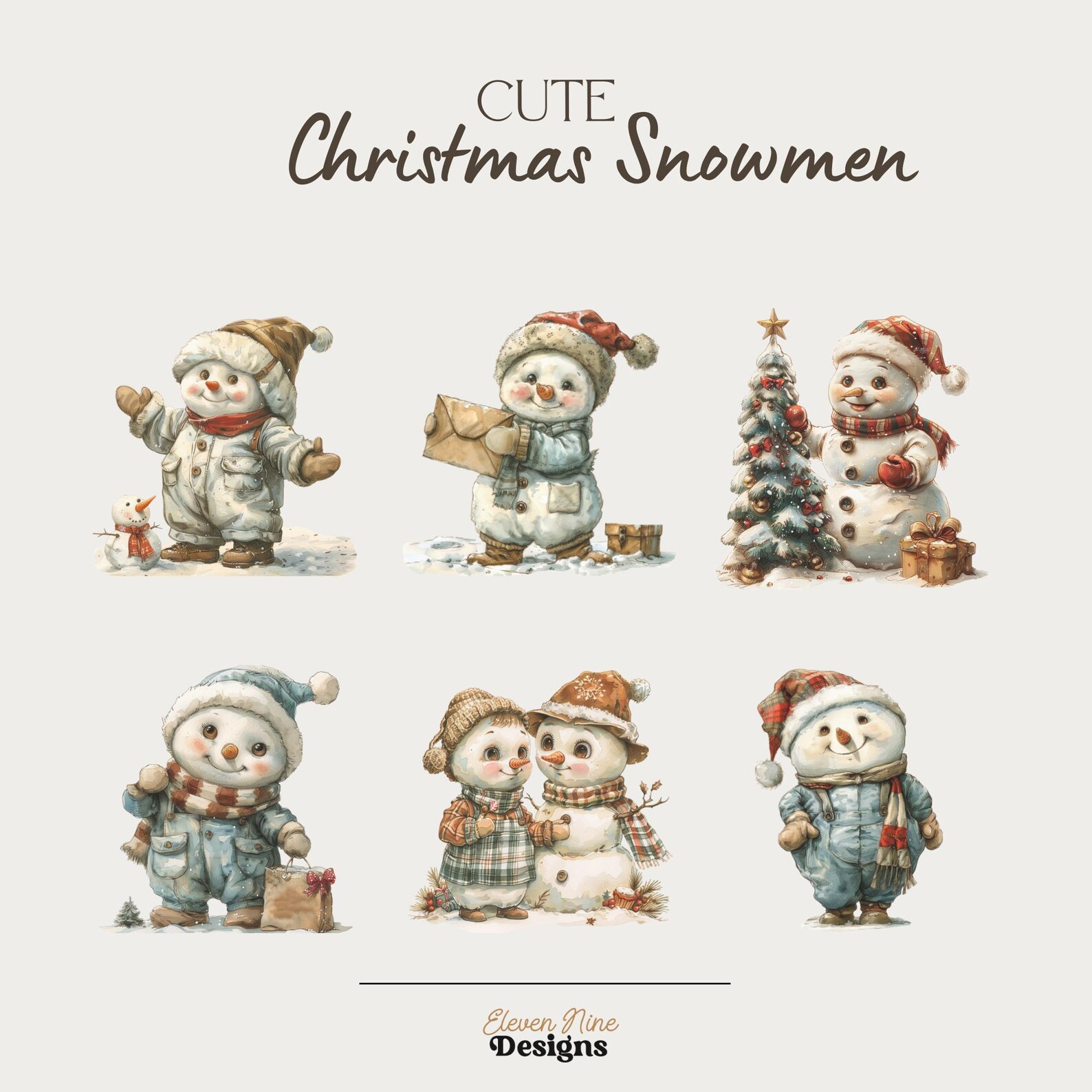 Cute Snowmen Clipart Set, Winter Clip Art Bundle, Digital Snowmen ...