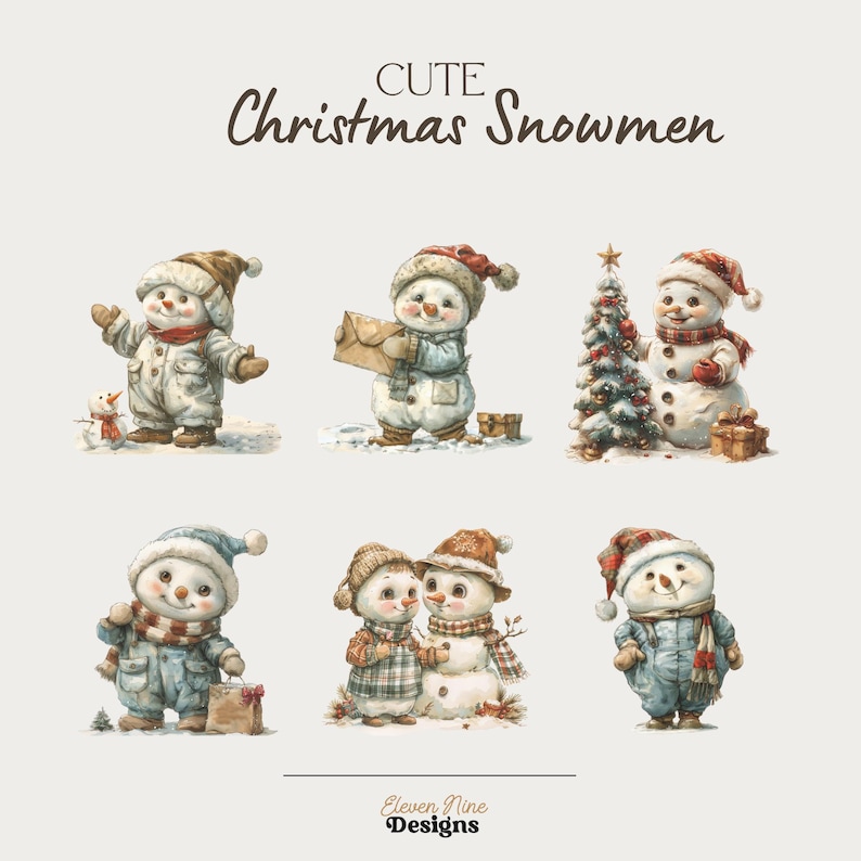 Cute Snowmen Clipart Set, Winter Clip Art Bundle, Digital Snowmen ...