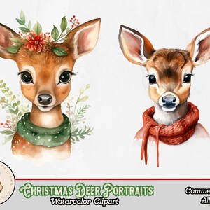 Watercolor Cute Winter Reindeer Clipart, Christmas Deer Clipart ...