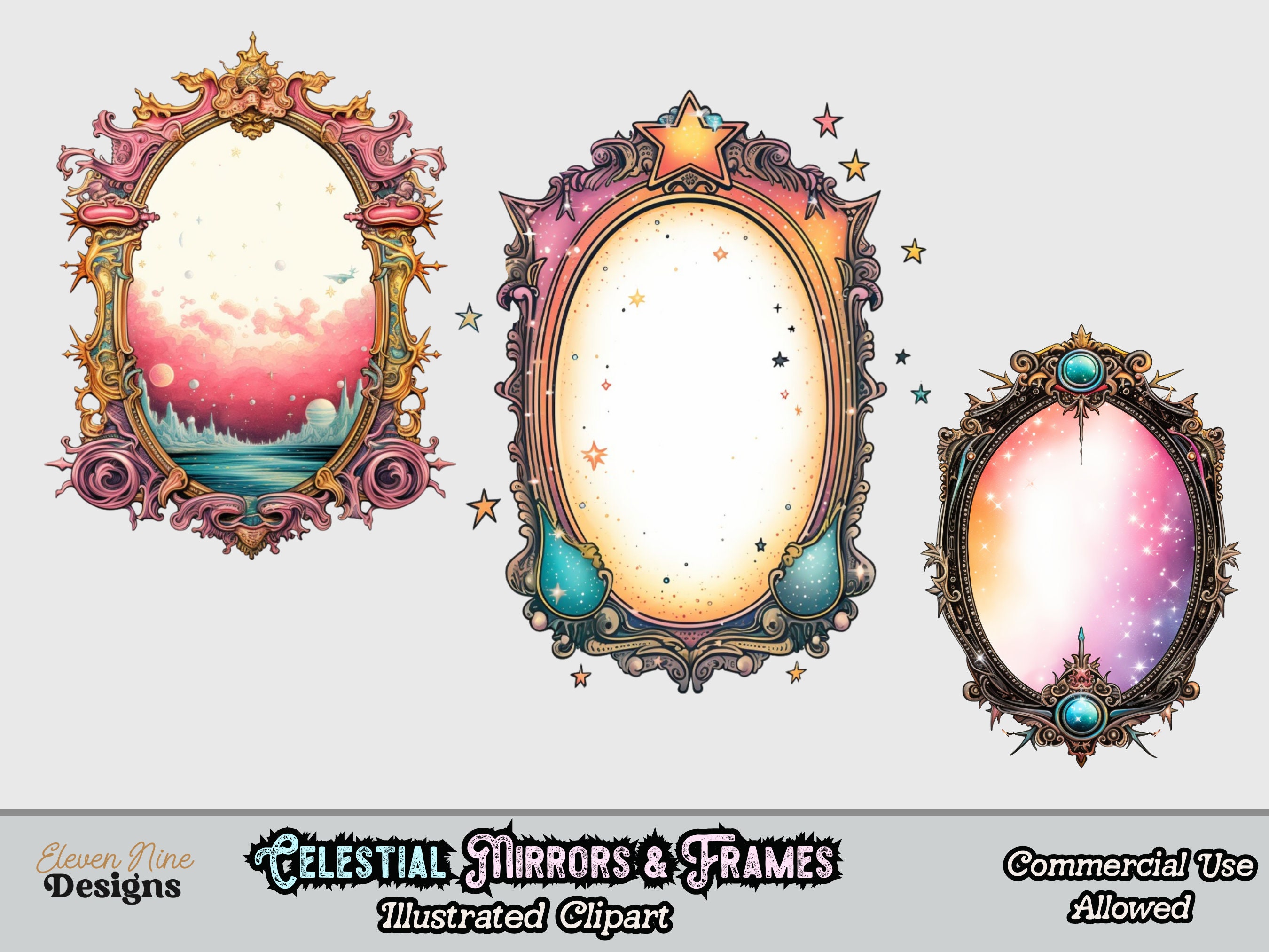 Celestial Clipart, Fantasy Frames PNG, Galaxy Digital Clipart, Sun and ...