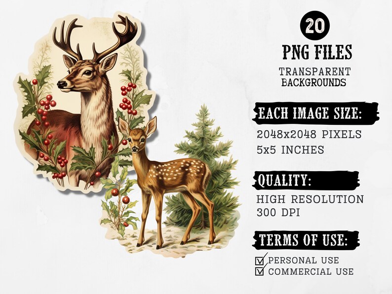 Reindeer Clipart, Christmas Clipart, Retro Vintage Christmas, Deer ...