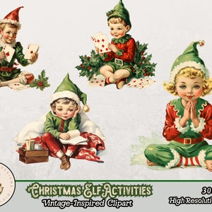 Christmas Elf Clipart PNG, Vintage Christmas Clipart, Elf Design, Elves ...