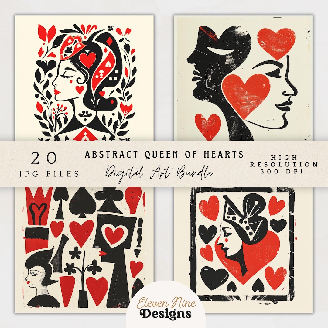 Queen of Hearts Digital Art Prints – Playing Card-inspired Risograph ...