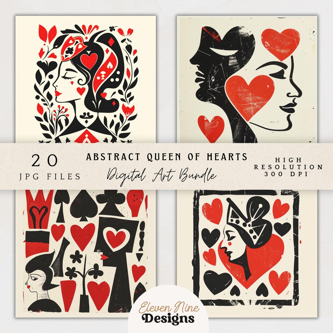 Queen of Hearts Digital Art Prints – Playing Card-inspired Risograph ...