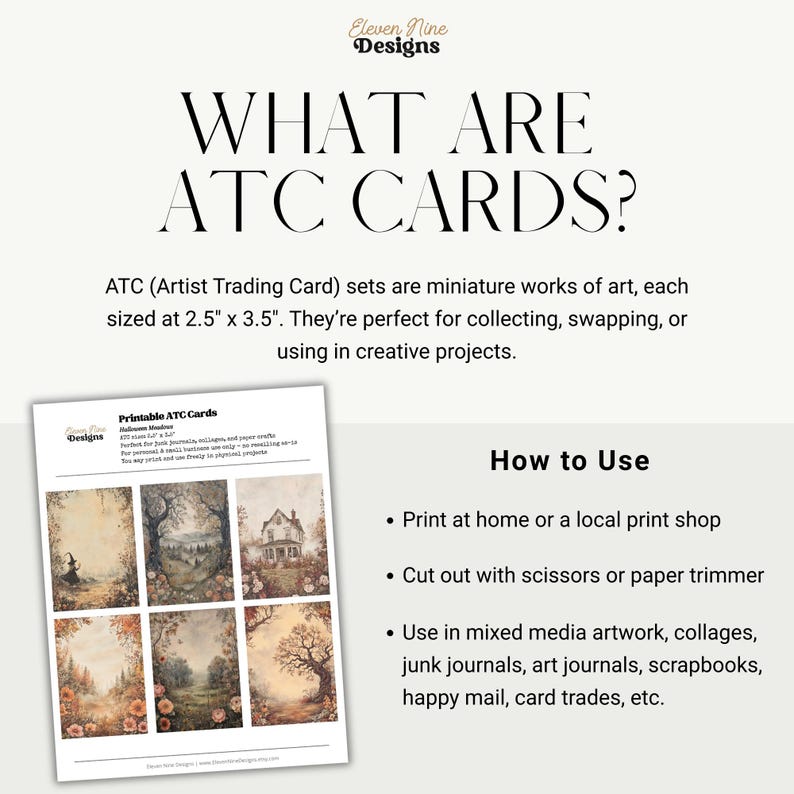 Halloween Meadows Printable ATC Cards, Spooky Fall Scenery, Junk ...