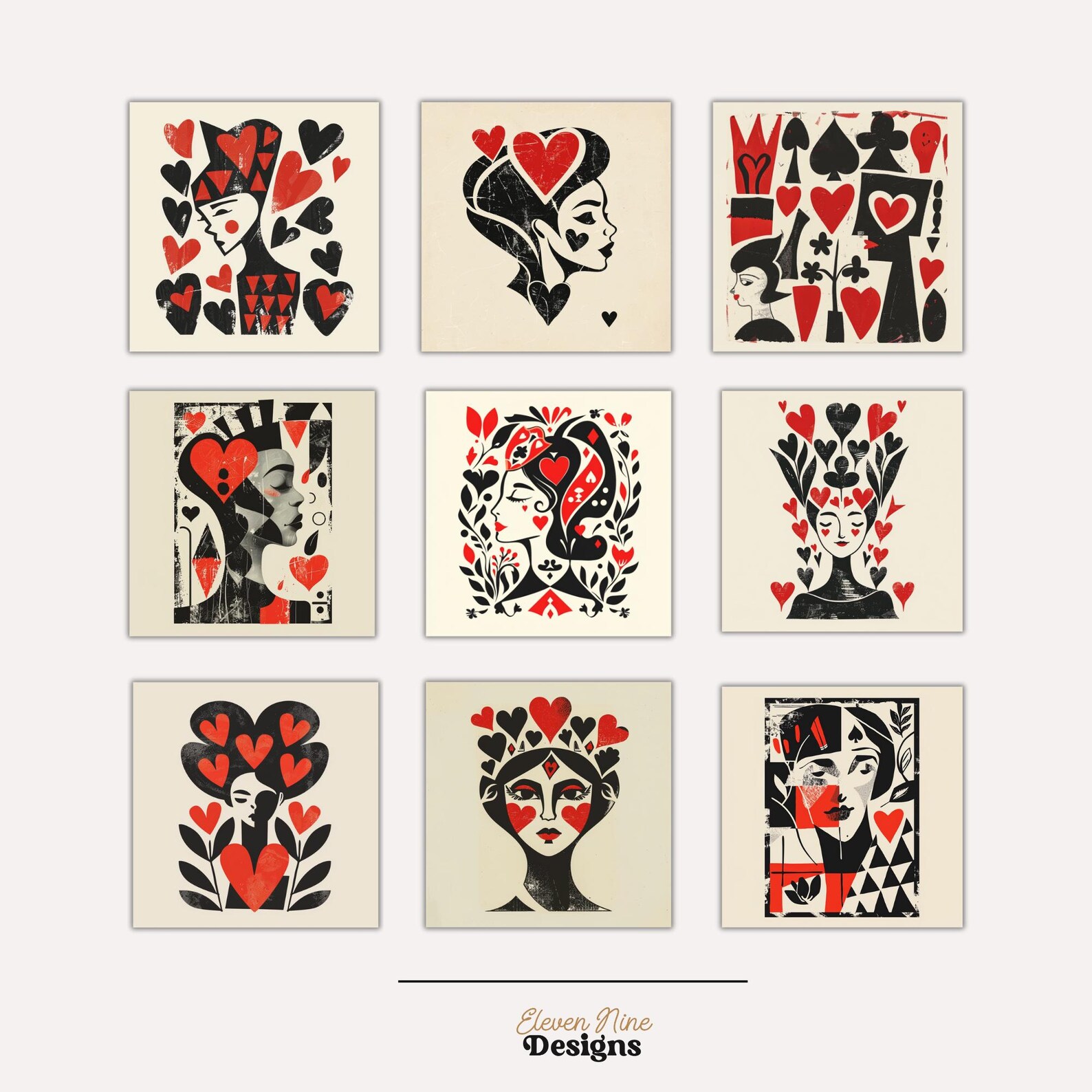 Queen of Hearts Digital Art Prints – Playing Card-inspired Risograph ...