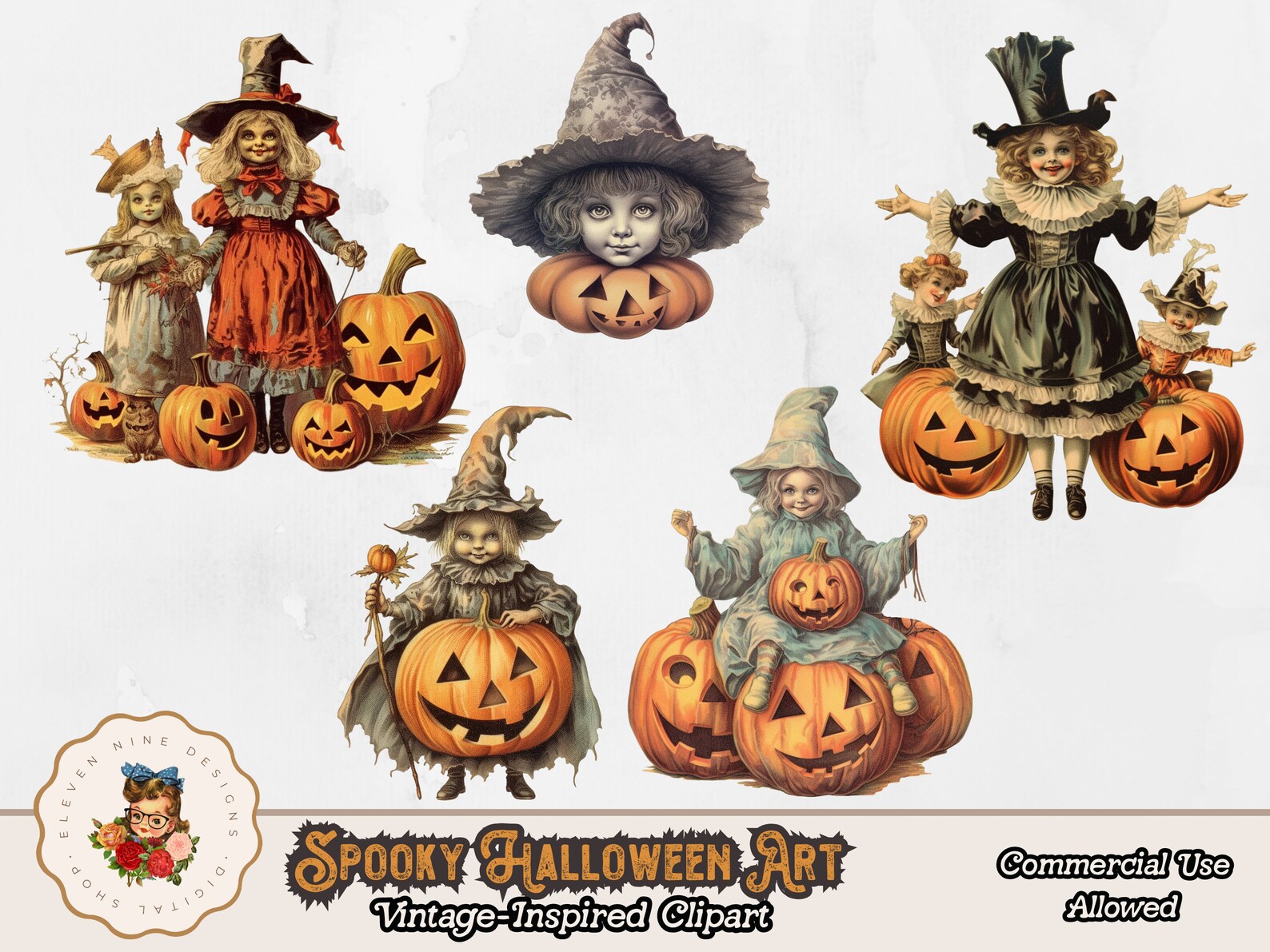 Vintage Halloween Clipart, Spooky Halloween Illustrations, Commercial ...