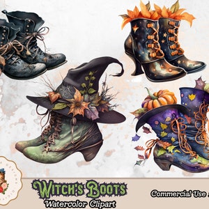 Halloween Witch Boots Clipart, Witch Boots PNG, Watercolor Gothic Witch ...