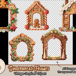 Gingerbread Frame Clipart, Christmas Gingerbread PNG, Vintage Christmas ...