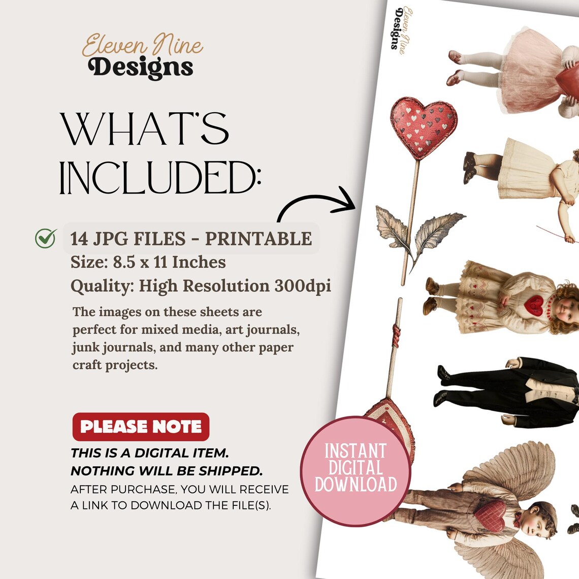 Valentines Printable Paper Dolls, Vintage Whimsical Children, Digital ...