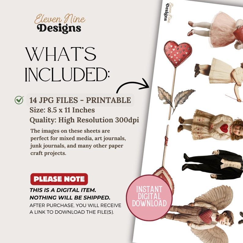 Valentines Printable Paper Dolls, Vintage Whimsical Children, Digital ...
