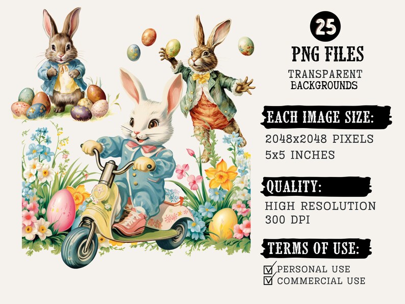 Easter Bunny PNG, Cute Easter Clipart, Easter Digital Download, Spring ...