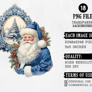 Blue Christmas Clipart, Vintage Blue Christmas PNG, Blue Winter Clipart ...