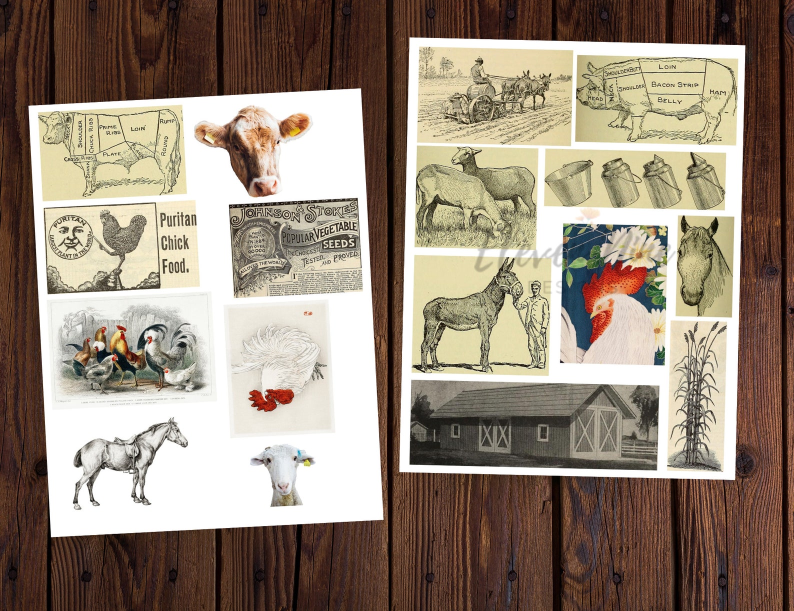 Digital Collage Sheet Farmvintage Farm Collagefarm - Etsy