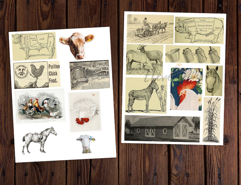 Digital Collage Sheet Farmvintage Farm Collagefarm - Etsy