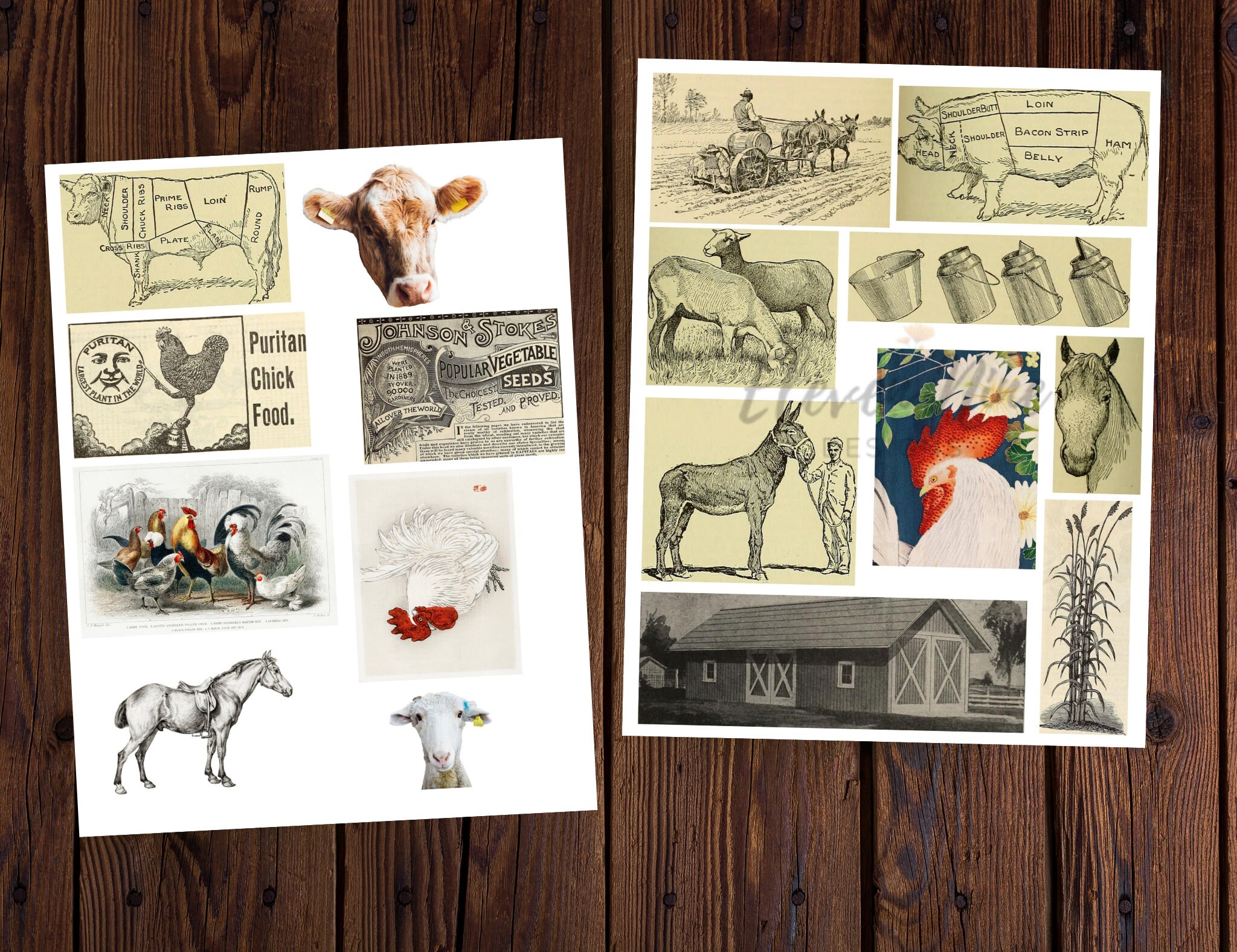 Digital Collage Sheet Farmvintage Farm Collagefarm - Etsy