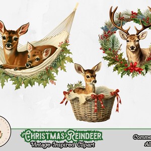 Reindeer Clipart, Christmas Clipart, Retro Vintage Christmas, Deer ...