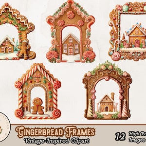 Gingerbread Frame Clipart, Christmas Gingerbread PNG, Vintage Christmas ...