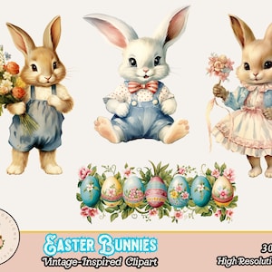 Easter Bunny PNG, Cute Easter Clipart, Easter Digital Download, Spring ...