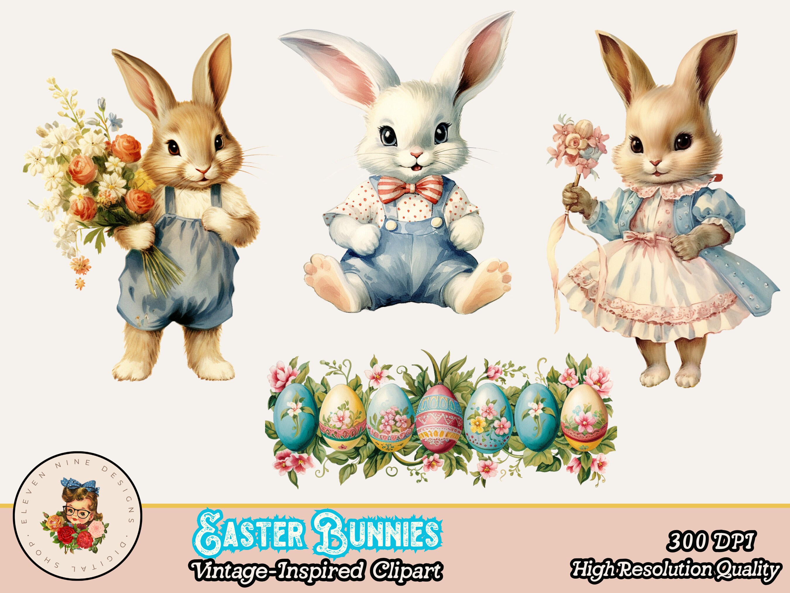 Easter Bunny PNG, Cute Easter Clipart, Easter Digital Download, Spring ...