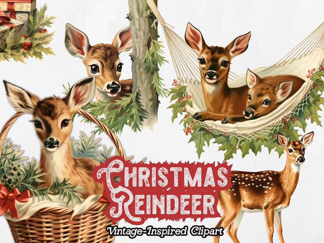 Reindeer Clipart, Christmas Clipart, Retro Vintage Christmas, Deer ...