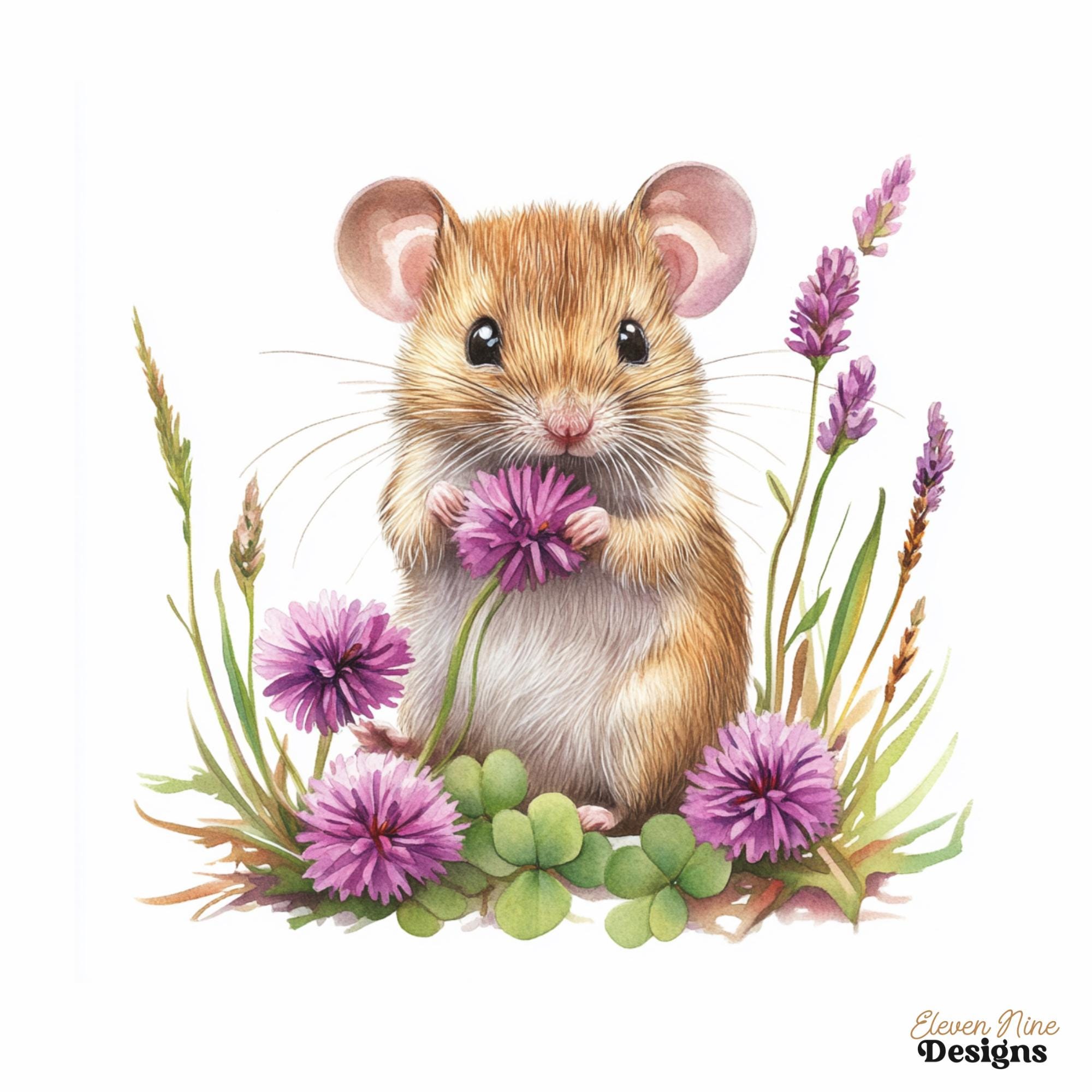 Spring Mice Clipart, Cute Mouse Illustrations, Floral Animal Art ...