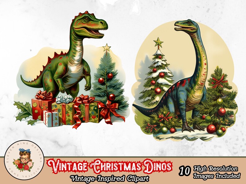 Christmas Dinosaur Clipart PNG, Vintage Christmas Dinosaur Clipart, T ...