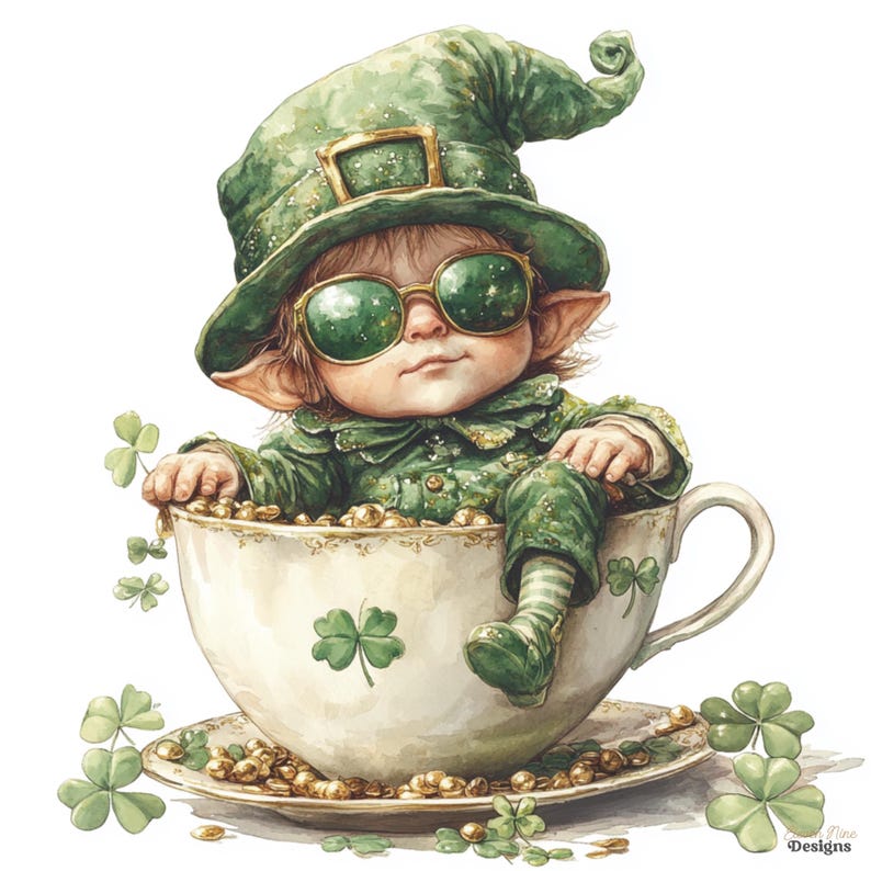 St Patricks Day Leprechaun Clipart, Cute Green Shamrock Elf, Irish Baby ...