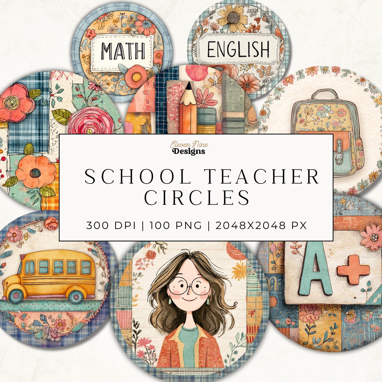 Teacher Circle Clipart Bundle, Classroom PNG Graphics, Back to School ...