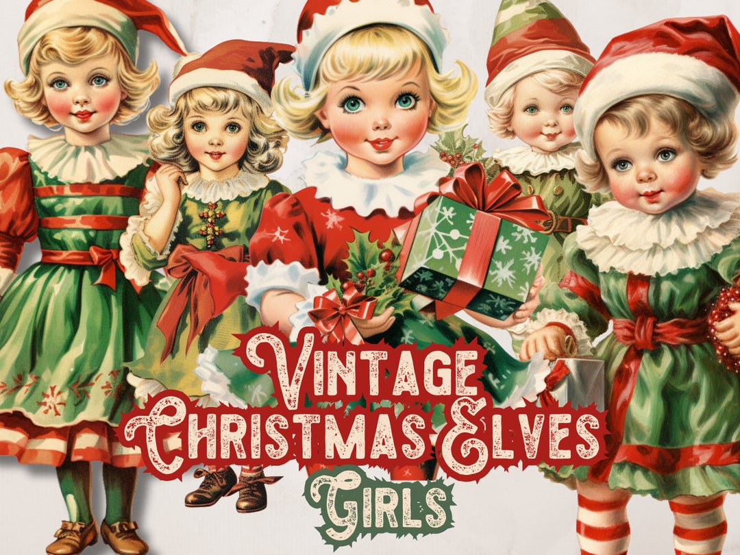 Christmas Elf Clipart PNG, Vintage Christmas Clipart, Elf Design, Elves ...