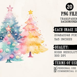 Watercolor Pastel Christmas Clipart, Pastel Christmas Tree PNG, Pink ...