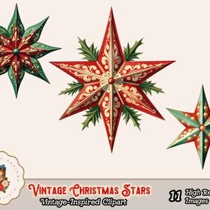 Stars Clipart, Christmas Star PNG, Vintage Christmas Clipart, Vintage ...