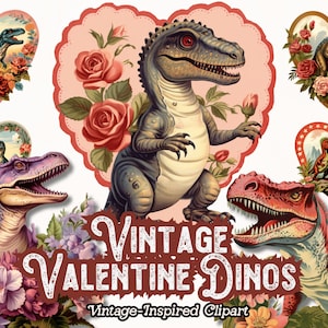 Dinosaur Valentine Clipart PNG, Vintage Dinosaur Clipart, T-rex PNG ...