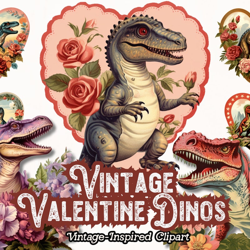 Dinosaur Valentine Clipart - Etsy
